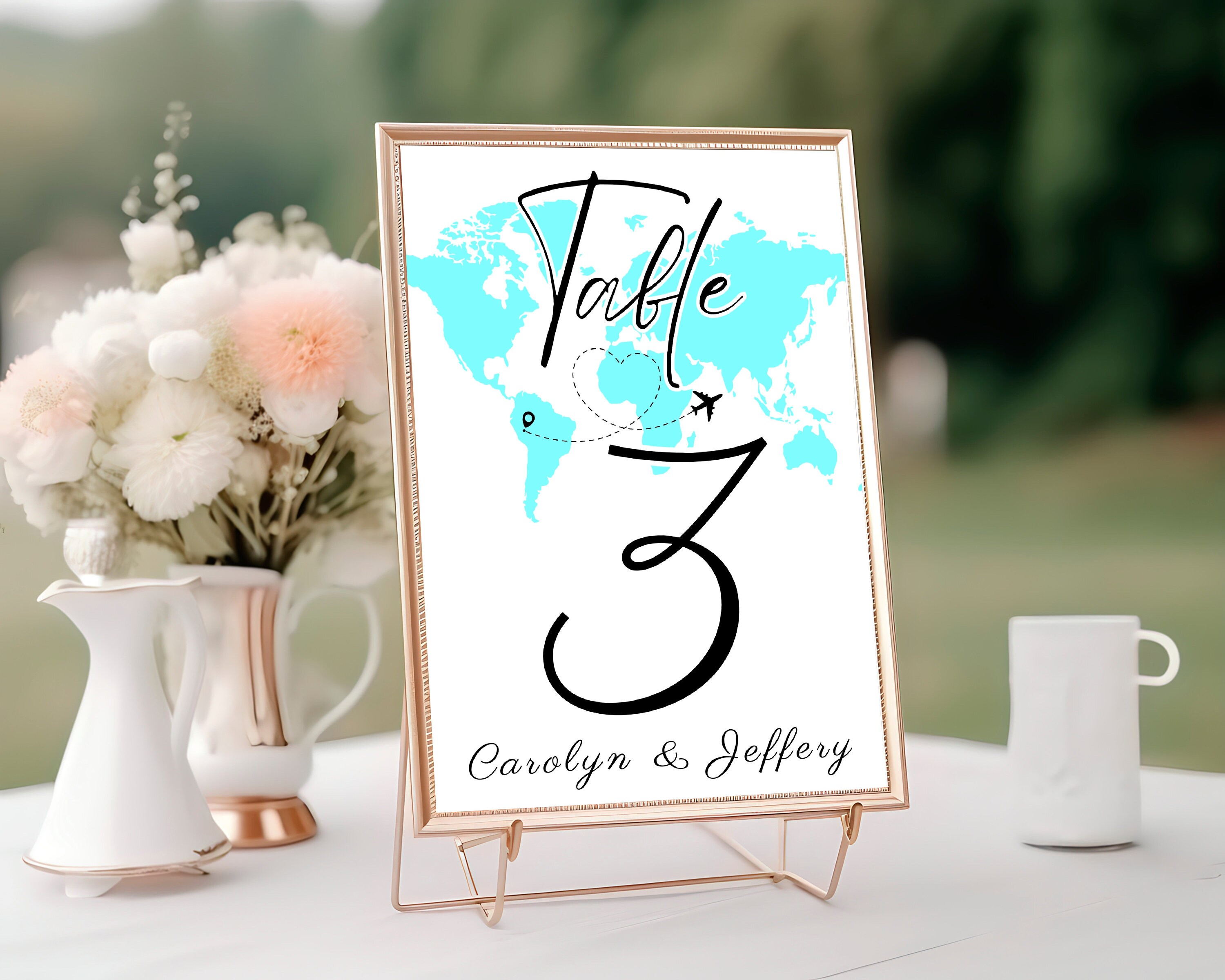 Blue World Map Table Number Template Editable World Map Table Sign ...