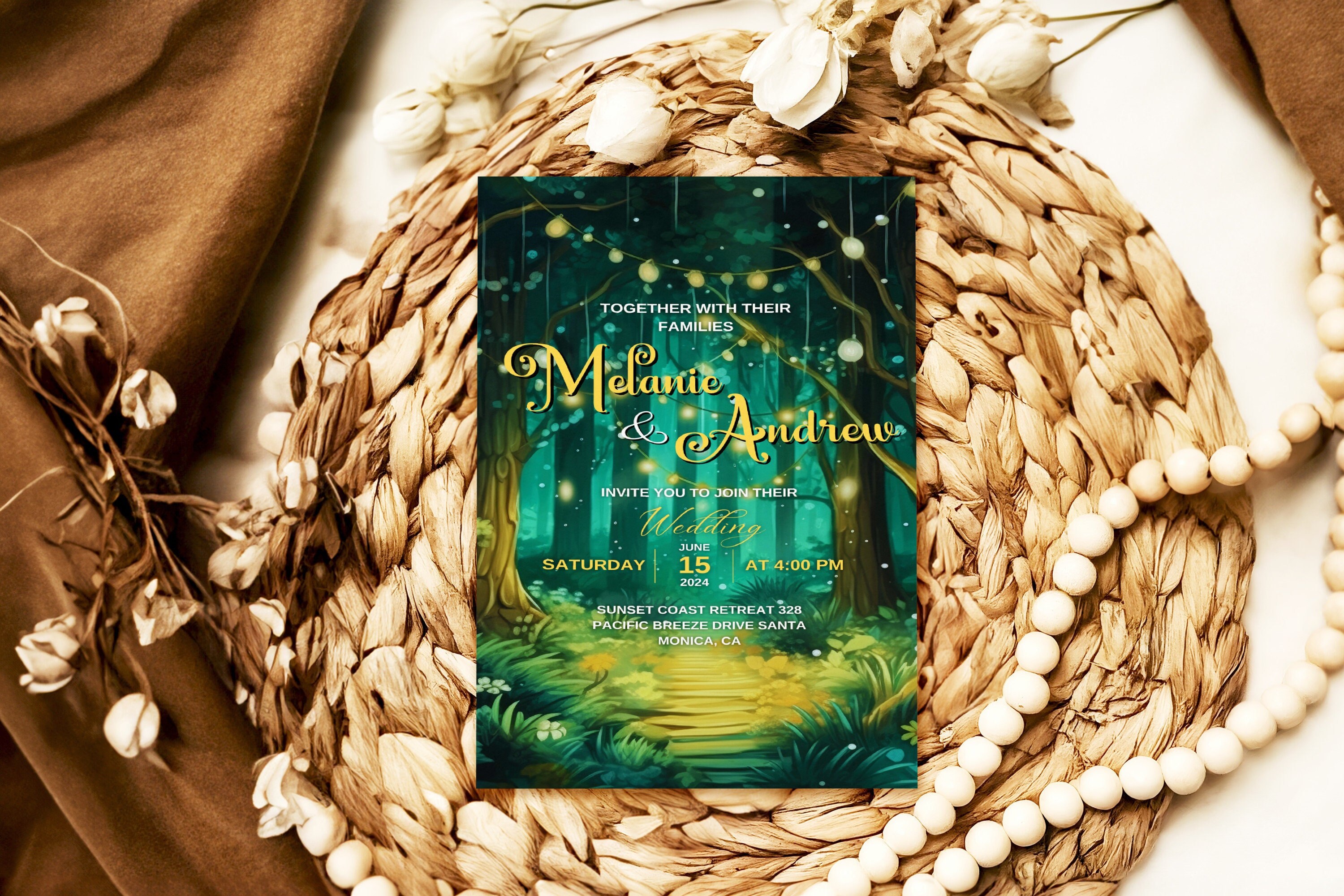 Fantasy Mystical Wedding Invitation Enchanted Greenery Forest Template ...