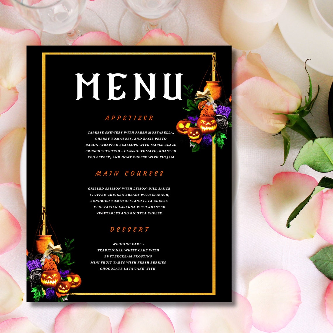 Editable Gothic Pumpkin Flower Halloween Menu, Printable Spooky Dinner ...