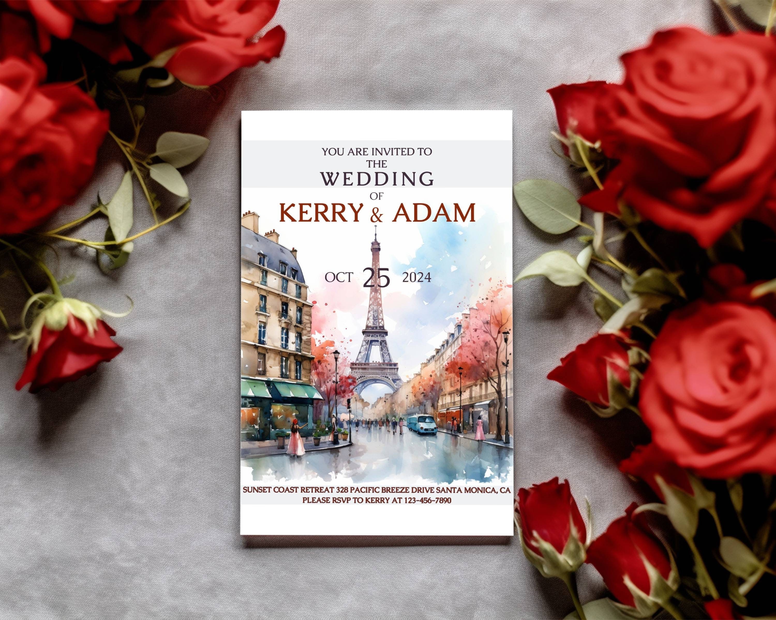 Romantic Paris Wedding Invitation Editable Destination France Template ...