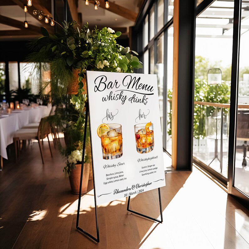 Whisky Wedding Drinks Sign Editable Bar Menu Signature Cocktails ...