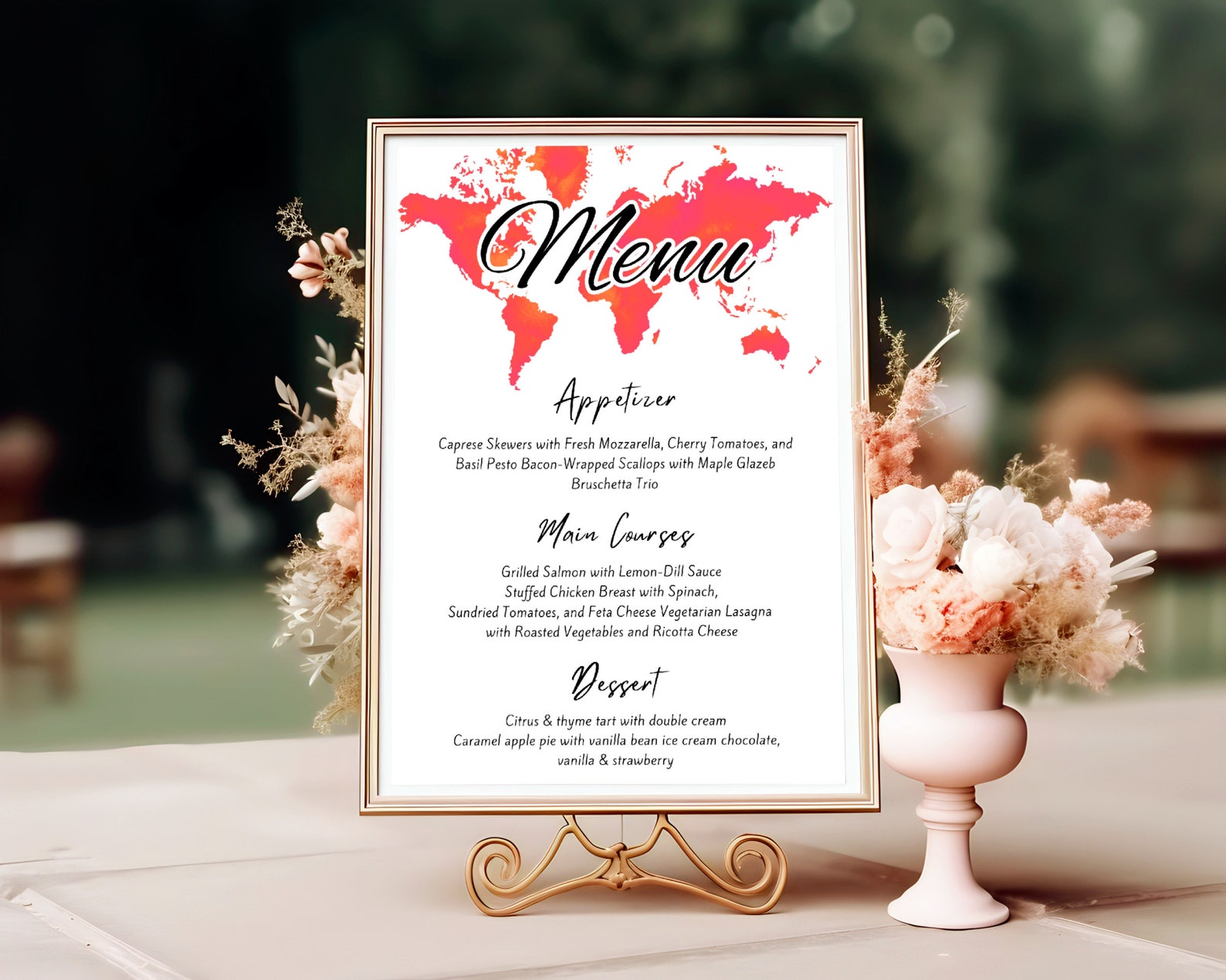 Rose Gold World Map Menu Template Editable Elegant Menu Template Travel ...
