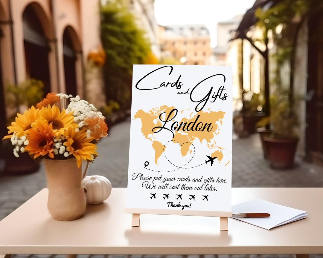 Editable Travel Theme Cards and Gifts Template Orange Yellow Sign World ...