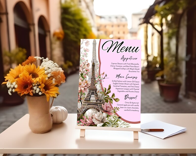 Paris Dinner Menu Template Bridal Shower Menu Paris Wedding Party Menu ...