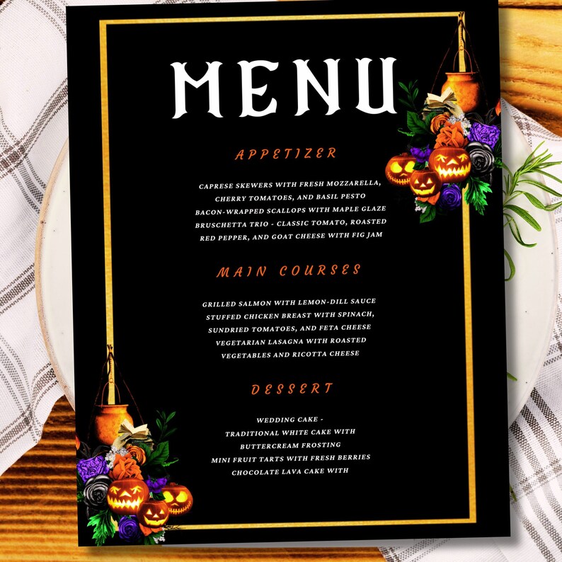 Editable Gothic Pumpkin Flower Halloween Menu, Printable Spooky Dinner ...