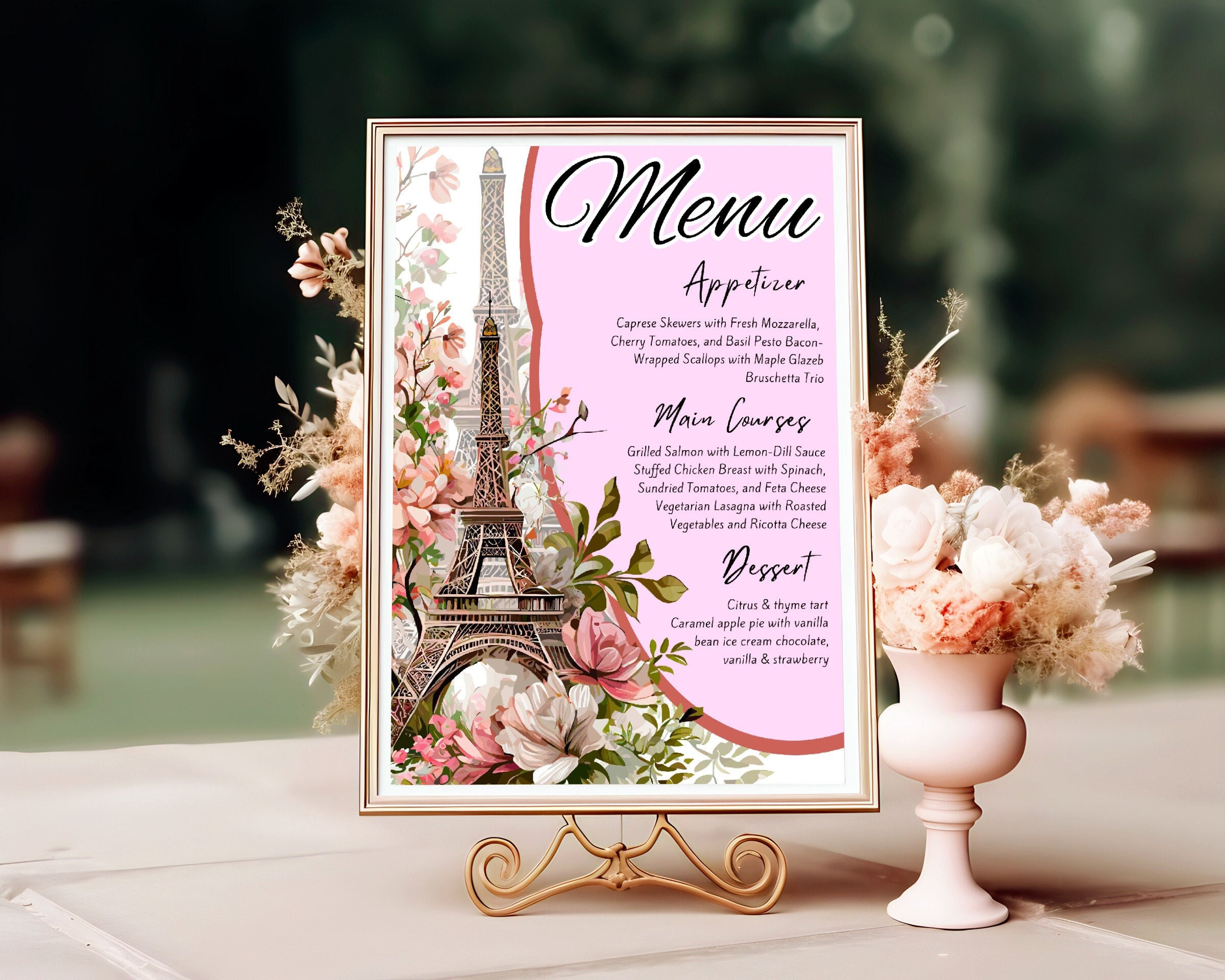 Paris Dinner Menu Template Bridal Shower Menu Paris Wedding Party Menu ...