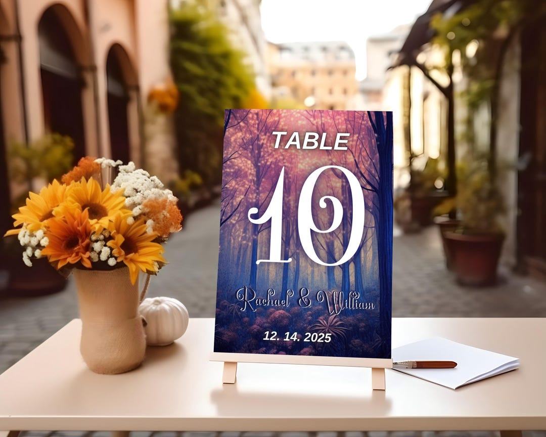 Editable Table Numbers Enchanted Forest Emerald Purple Woodland Fantasy ...