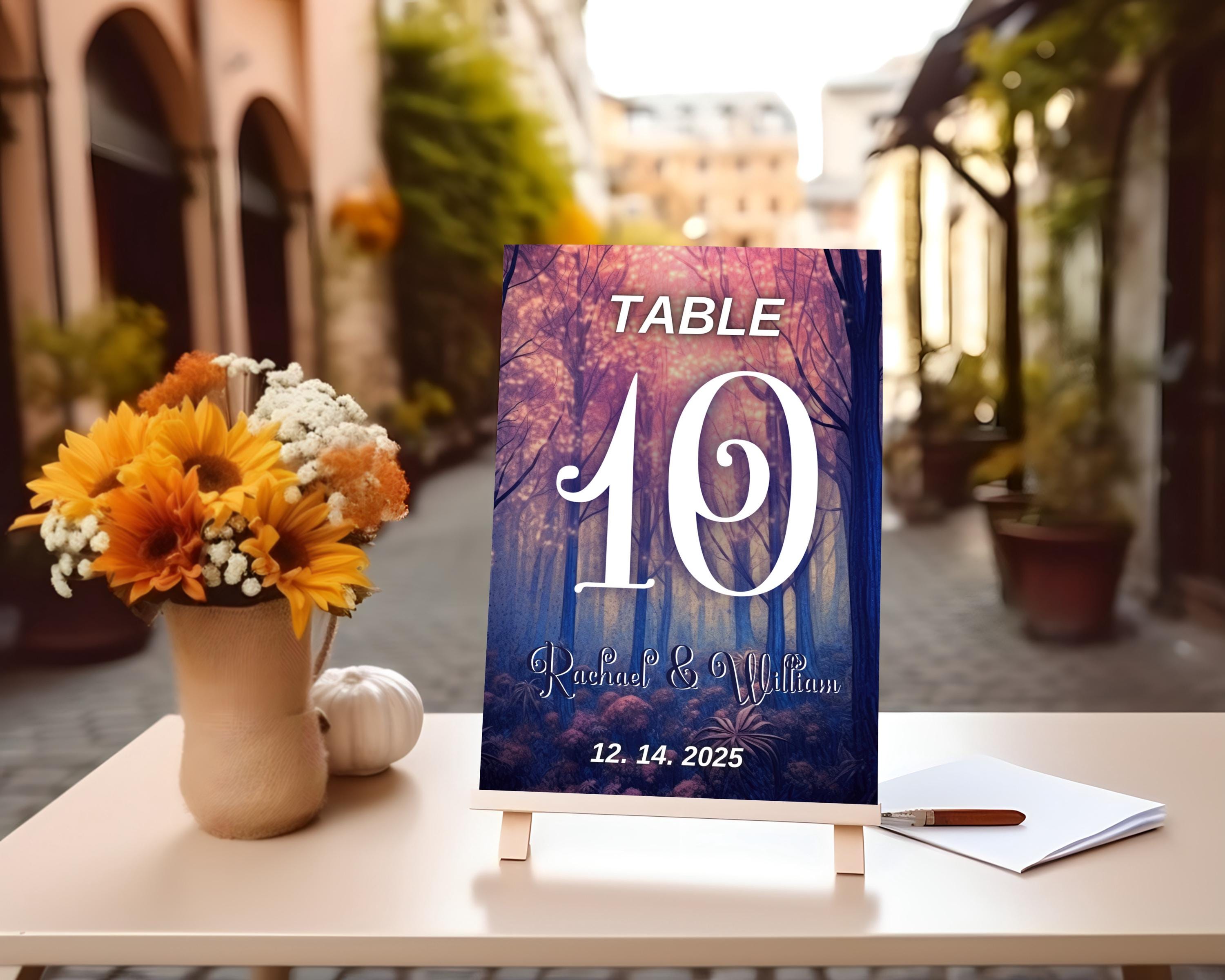 Editable Table Numbers Enchanted Forest Emerald Purple Woodland Fantasy ...