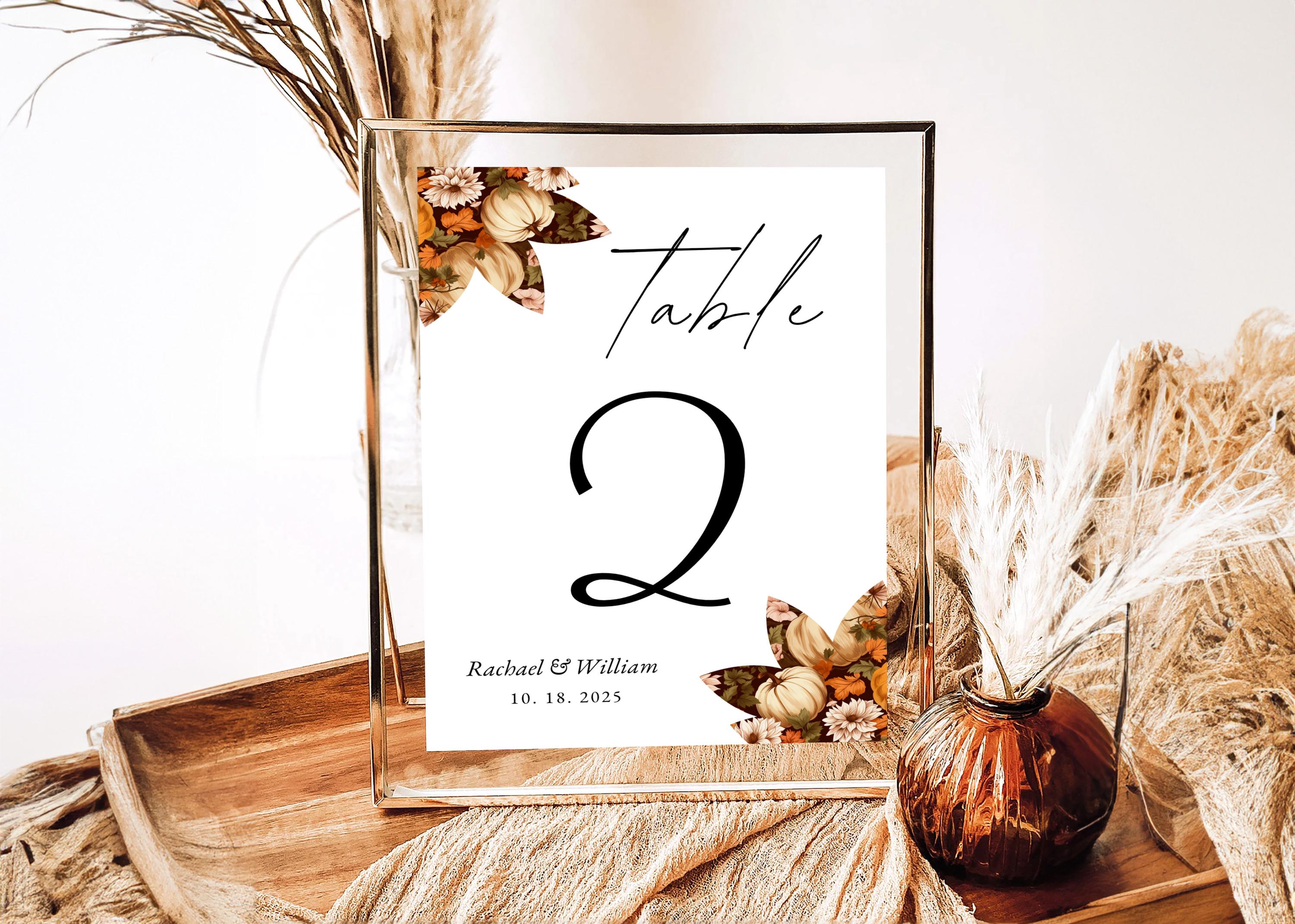 Fall Wedding Table Numbers Printable Table Number Template Seating Card ...