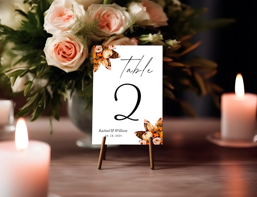 Fall Wedding Table Numbers Printable Table Number Template Seating Card ...