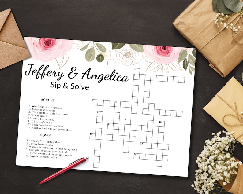 Custom Wedding Crossword Sip and Solve Puzzle Wedding Games - Etsy