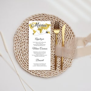 Editable Gold World Map Menu Travel Theme Destination Wedding Travel ...