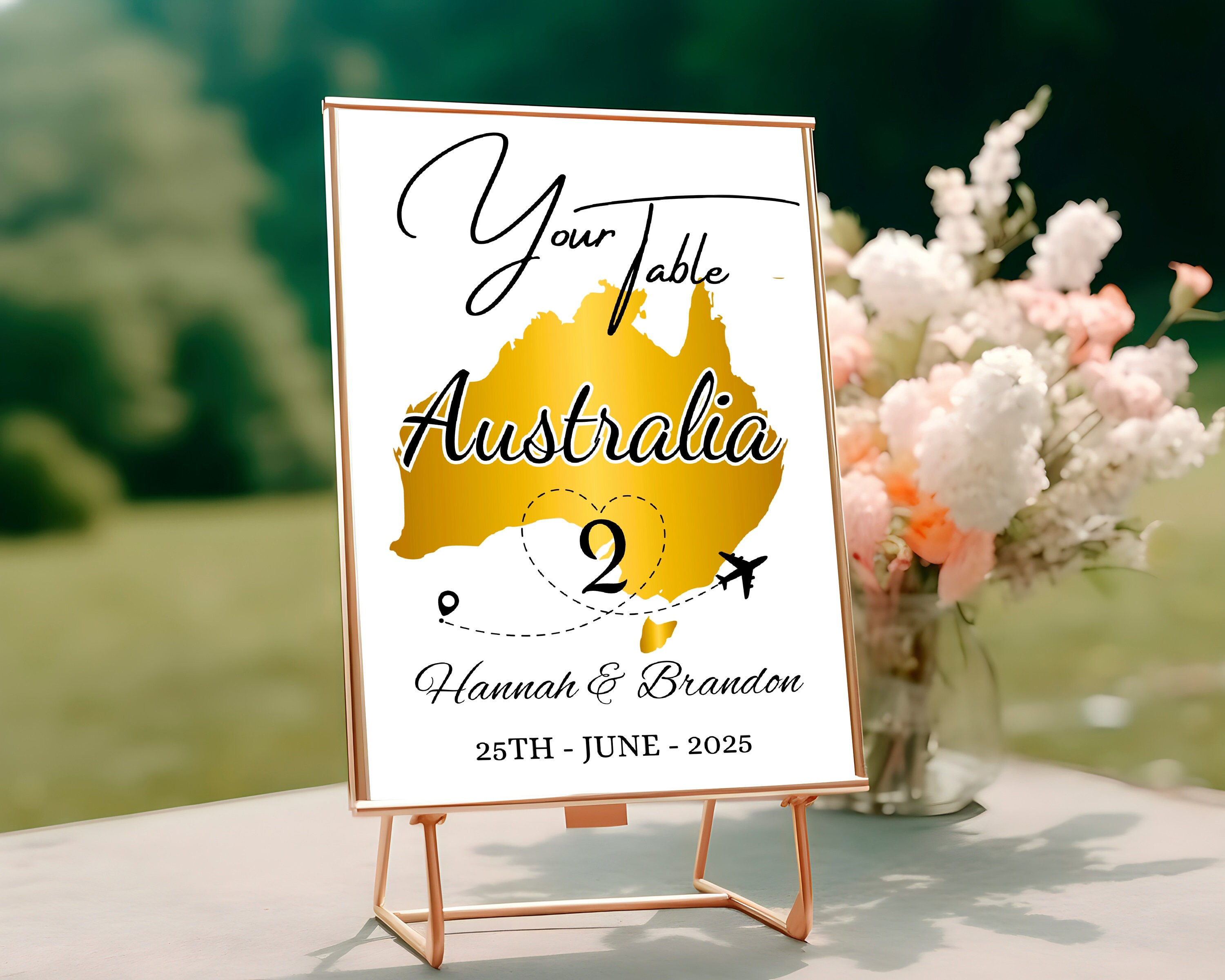 Australia Gold Map Table Names Template Destination Wedding Table ...