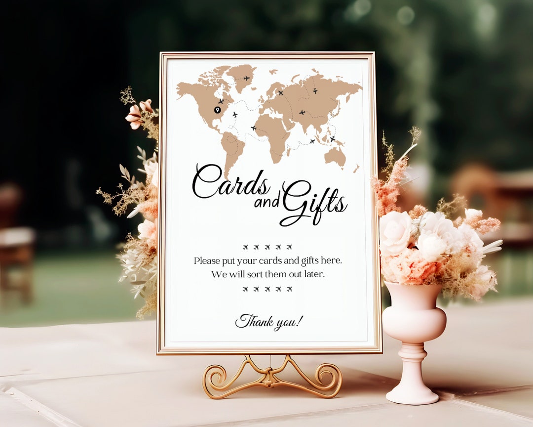 World Map Wedding Cards and Gifts Sign Printable Travel Destination ...