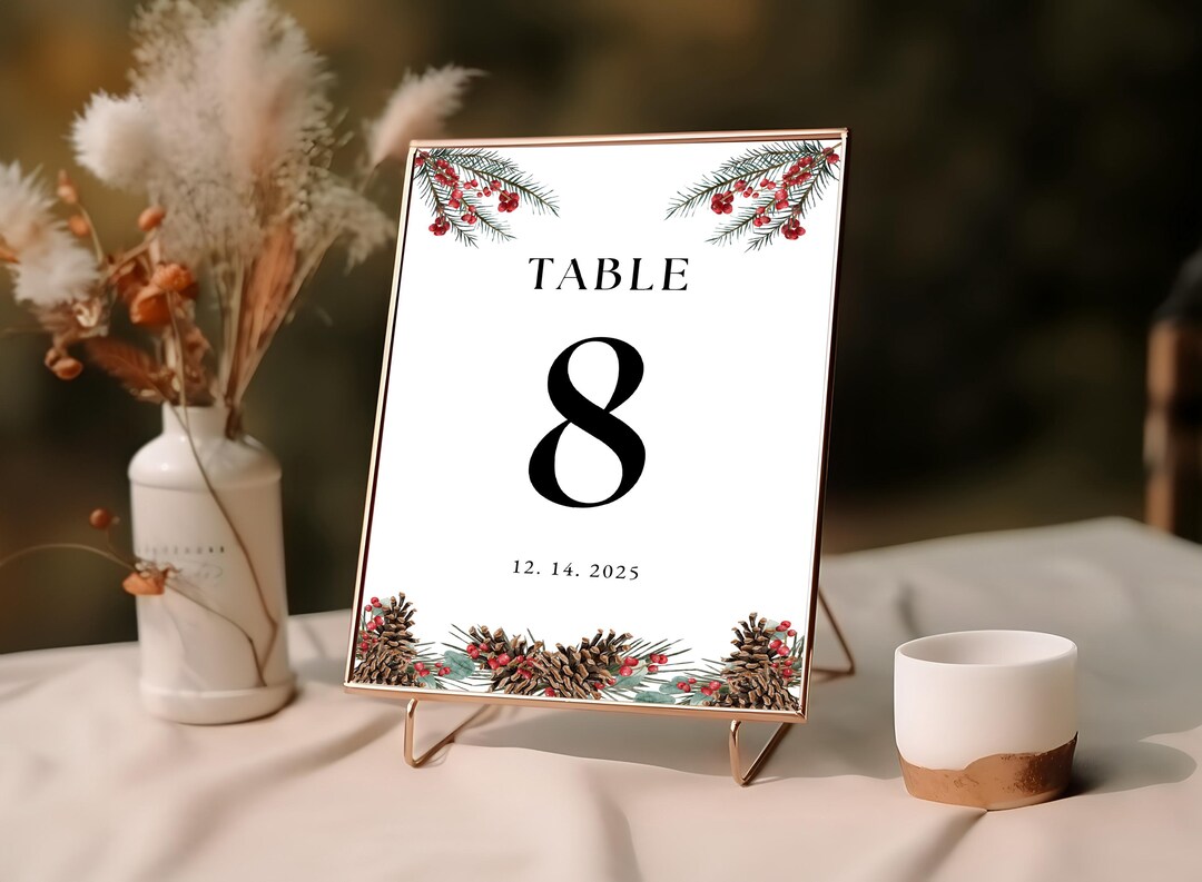 Christmas Wedding Table Numbers Floral Printable Table Number Cards ...