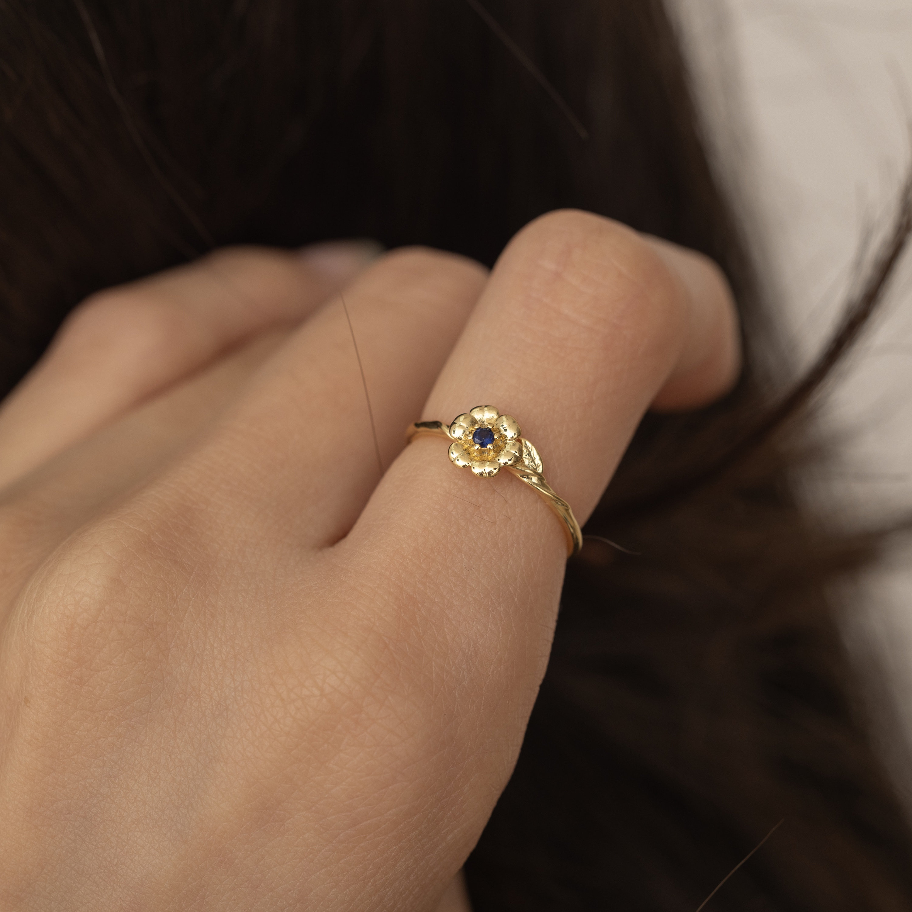 Gold Flower Ring Dainty Flower Head Birth Month Ring Birthstone Dainty ...