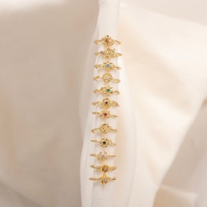 Gold Flower Ring Dainty Flower Head Birth Month Ring Birthstone Dainty ...