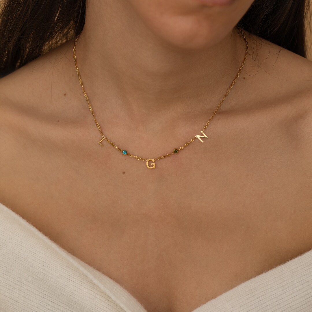 Initial Birthstone Necklace, Personalized Letter Necklace With ...