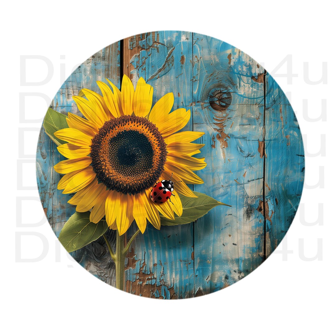 Sunflower and Ladybug Round Png Sublimation Digital Design Download ...