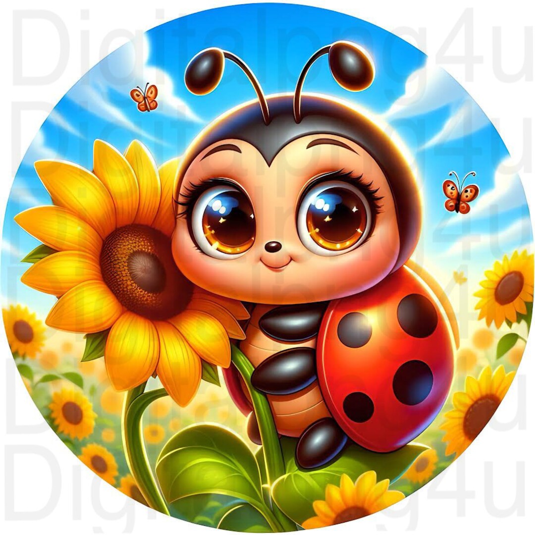 Ladybug and Sunflower Round PNG Sublimation Digital Design Download ...