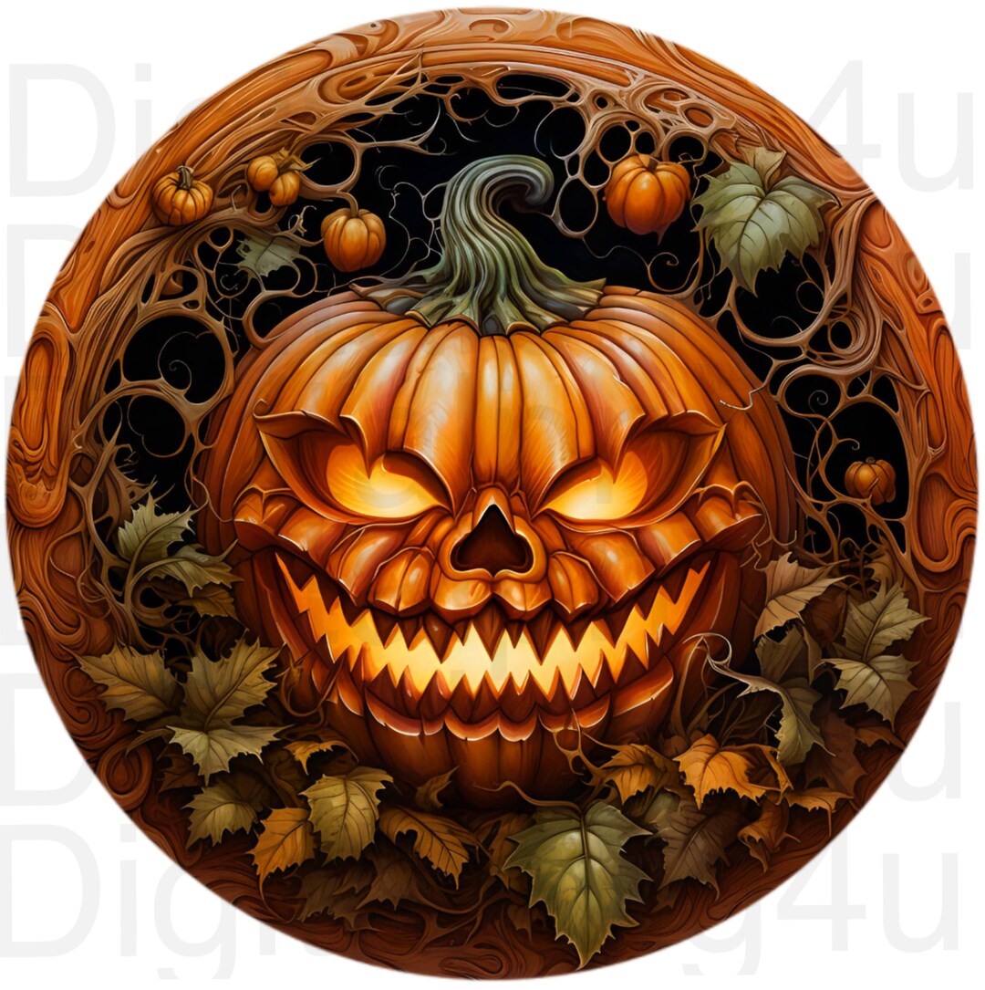 Pumpkin Jack O Lantern Halloween Round Png Sublimation Digital Design ...