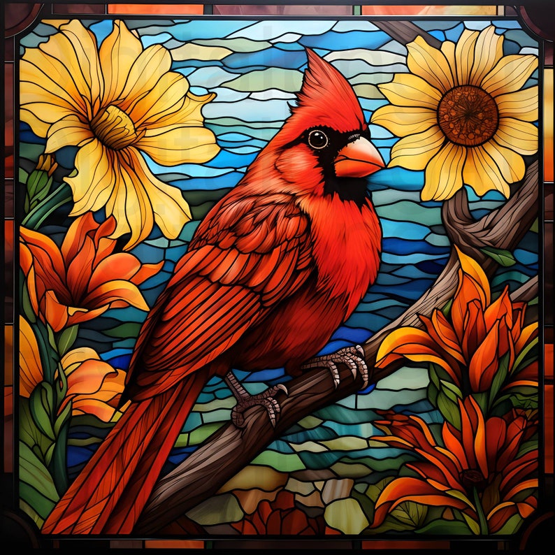 Cardinal Flowers Stained Glass Png Sublimation Digital Design Download ...