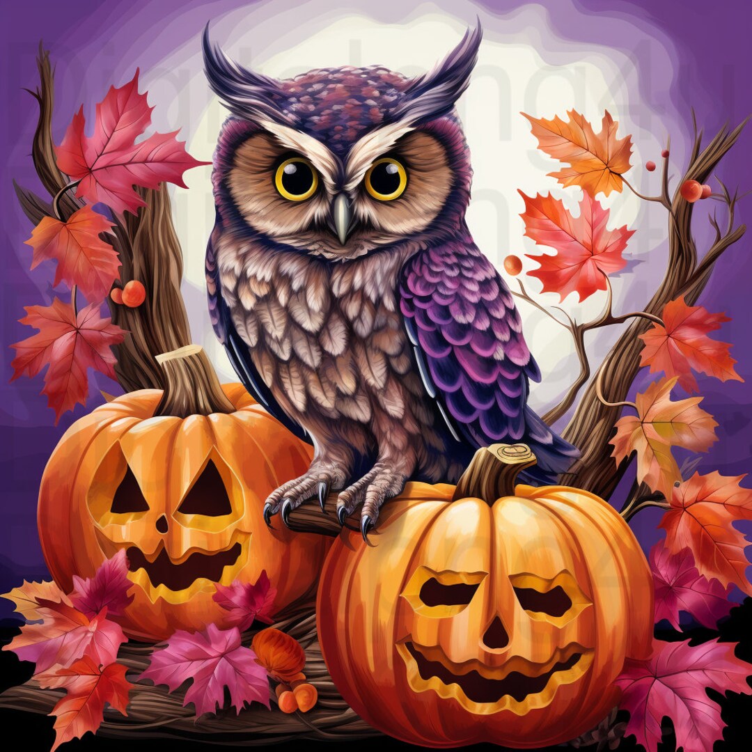 Owl Fall Pumpkins Vibrant Colors Png Sublimation Digital Design ...