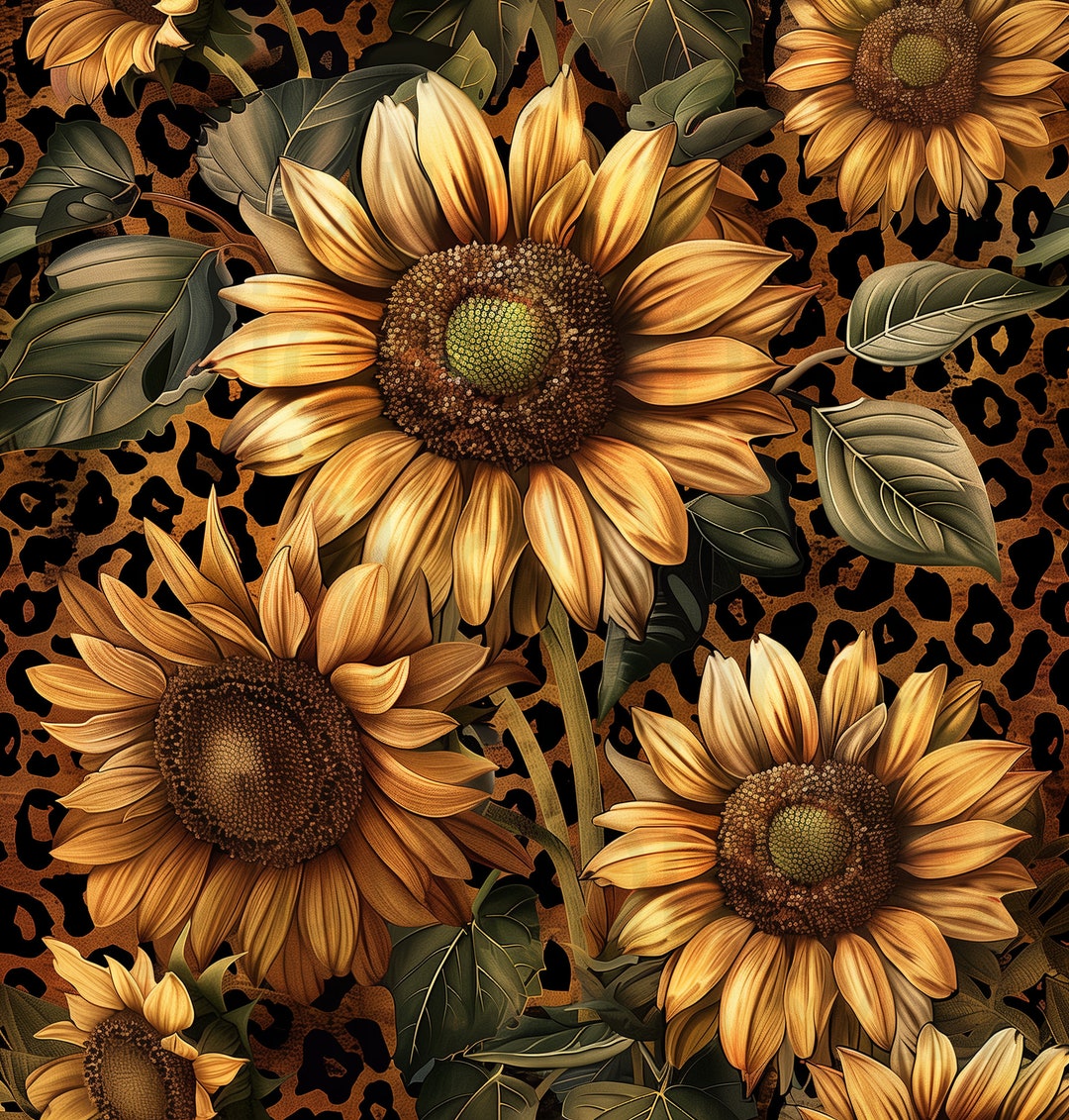 Sunflowers and Leopard Print PNG Sublimation Digital Design Download ...