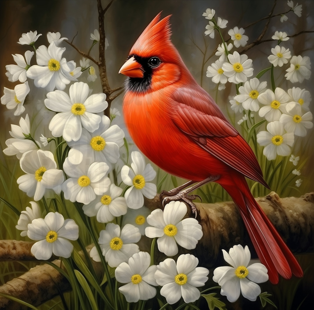 Cardinal Bird and Flowers Png Sublimation Digital Design Download ...