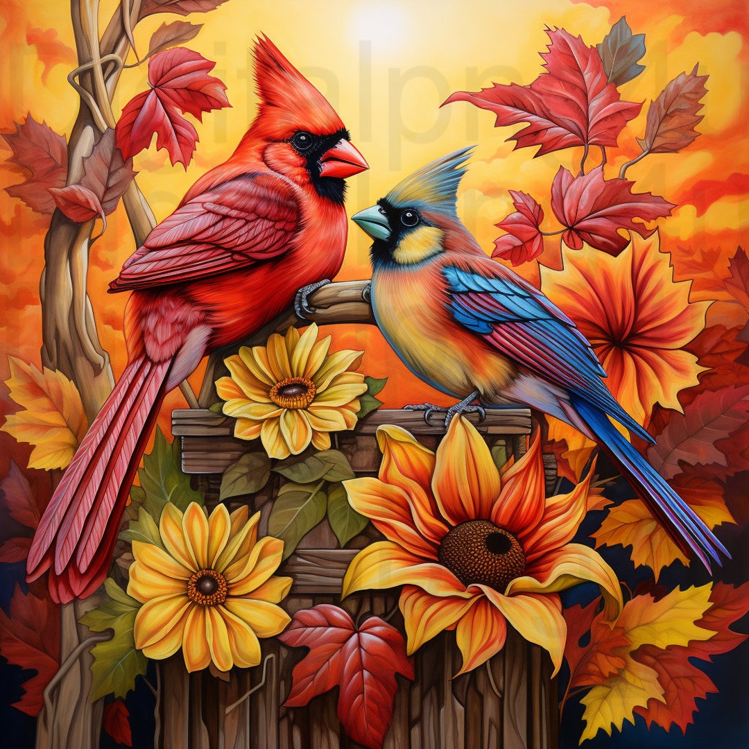 Beautiful Cardinal Birds Fall Png Sublimation Digital Design Download ...