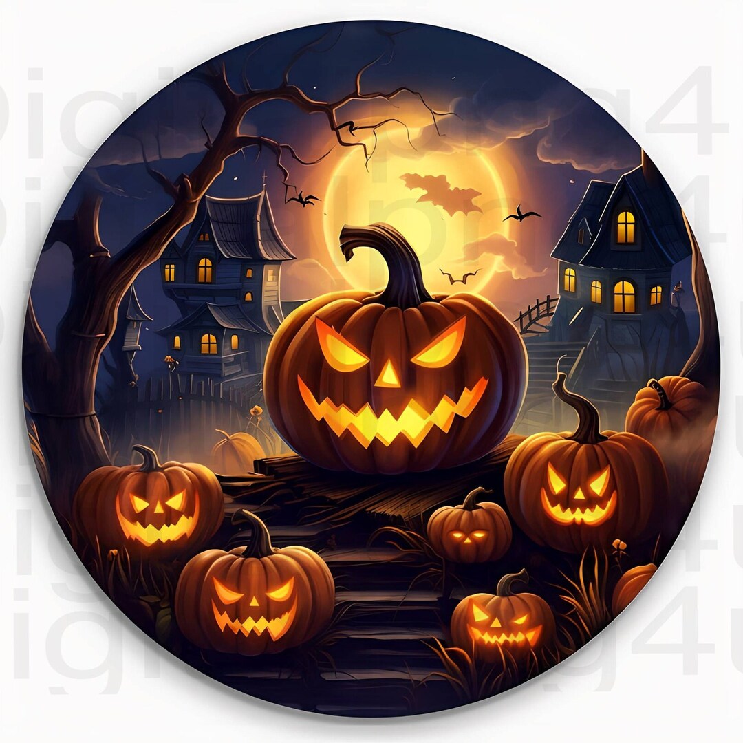 Halloween Jack O Lantern Haunted House Scene Round Png Sublimation ...