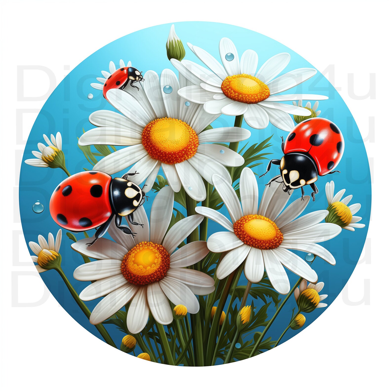 Ladybugs and Flowers Round PNG Sublimation Digital Design Download ...