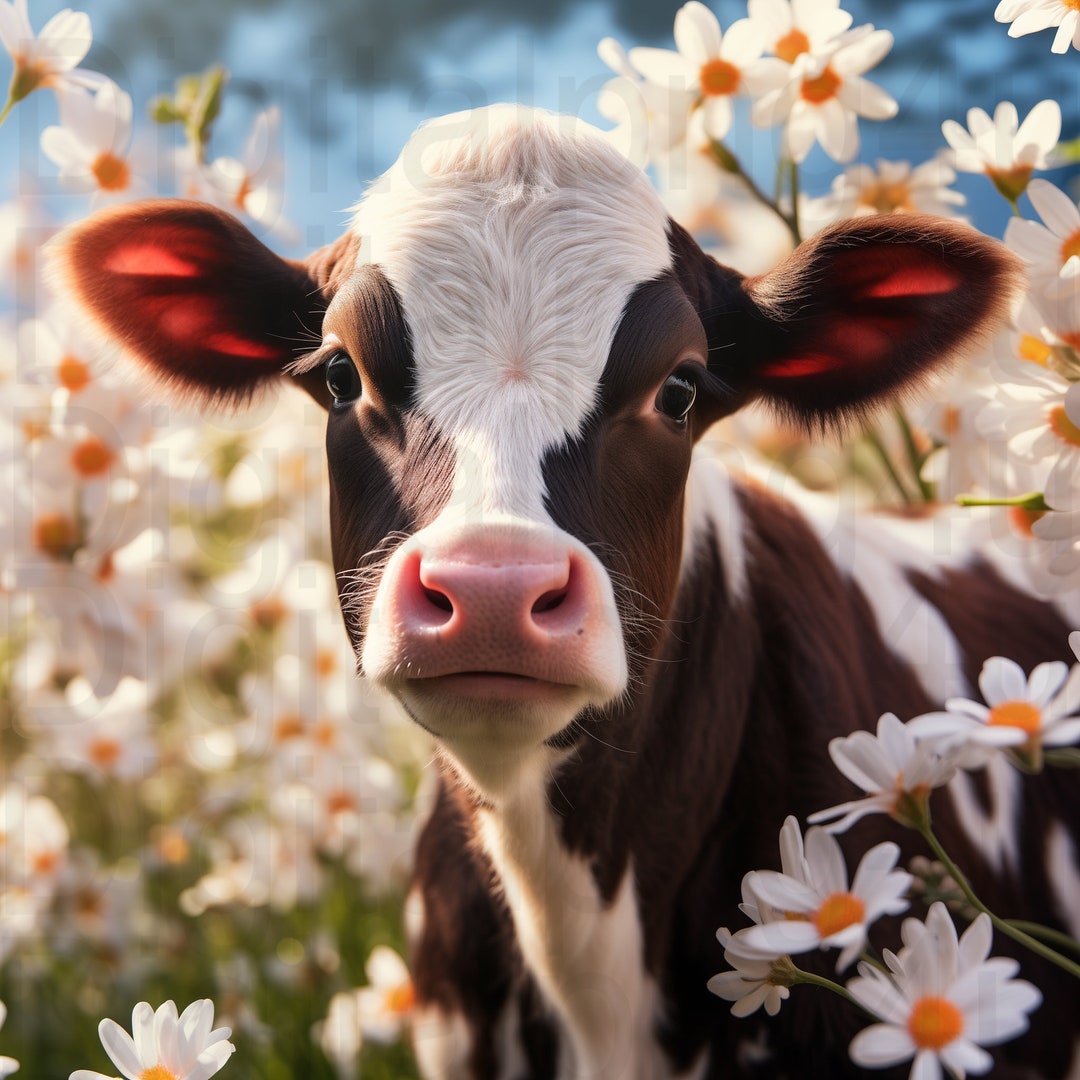 Cow and Daisies Png Sublimation Digital Design Download Wreath Sign ...