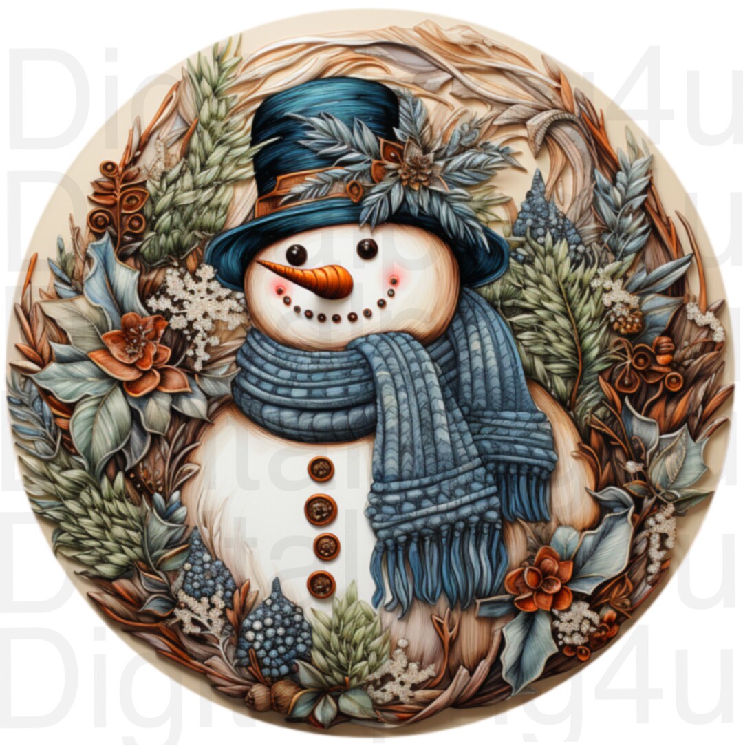 Snowman Round Embroidered Design Round Png Sublimation Digital Design ...