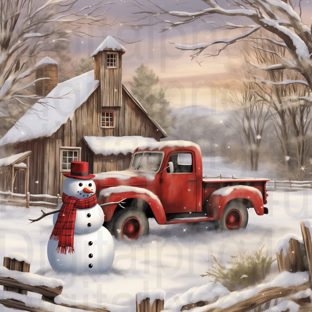 Snowman Red Truck Rustic Png Sublimation Digital Design Download Wreath ...
