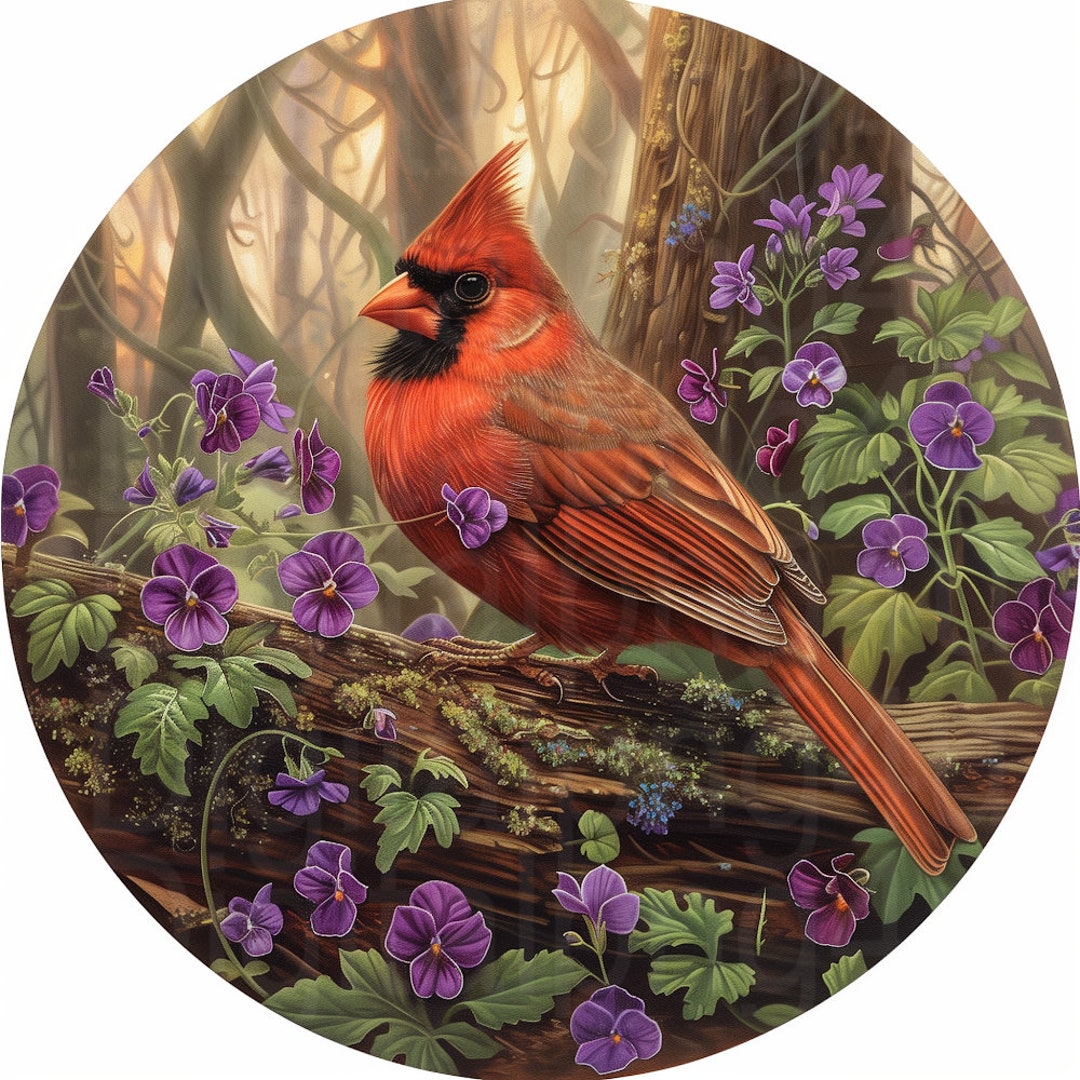 Cardinal and Flowers Round PNG Sublimation Digital Design Download ...
