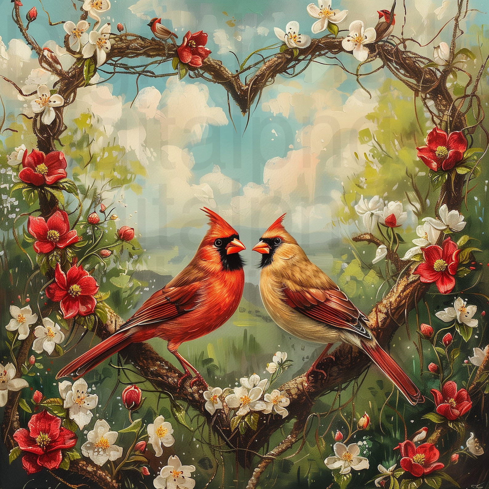 Cardinals and Heart Png Sublimation Digital Design Download Wreath Sign ...