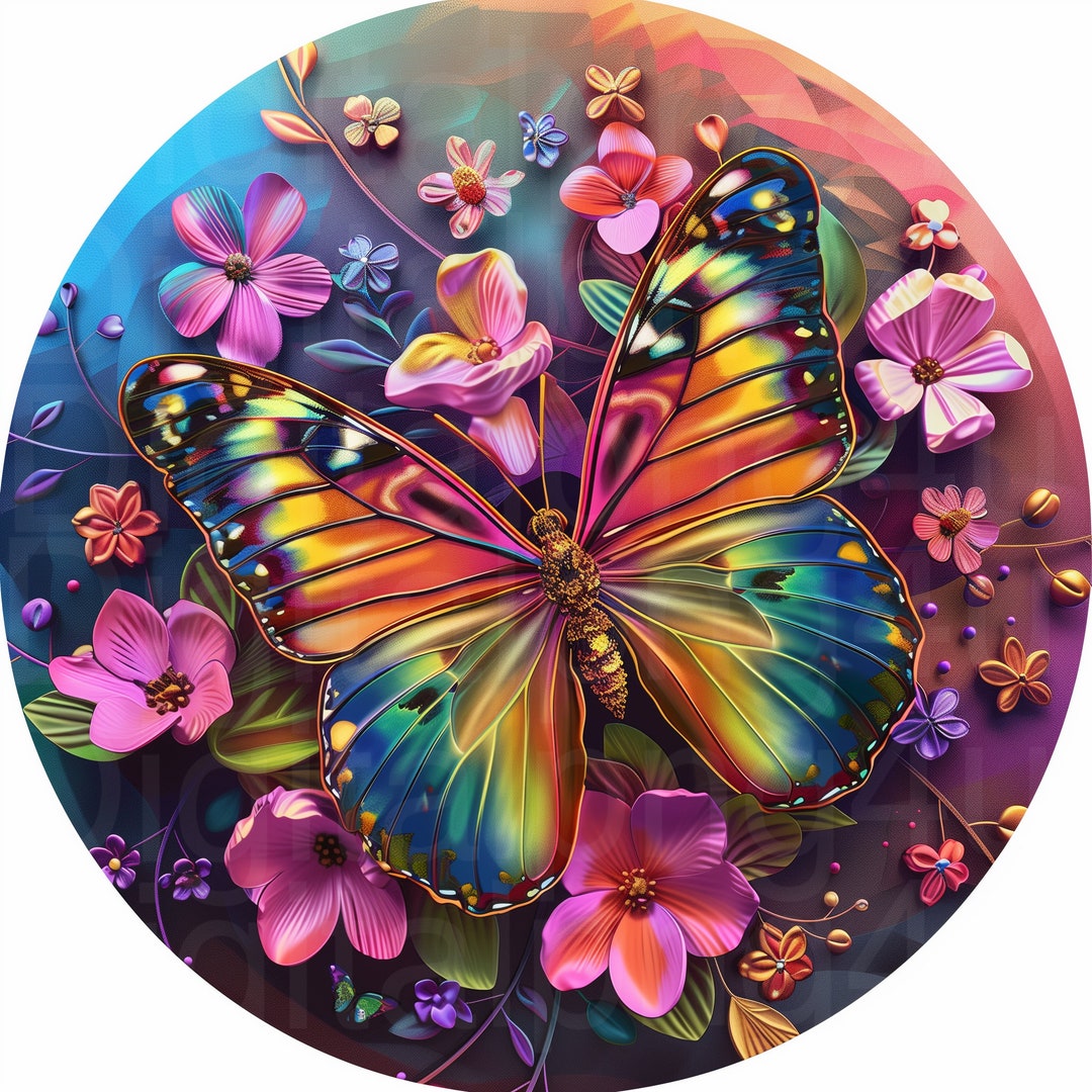 Butterfly Colorful Butterfly Round Png Sublimation Digital Design ...