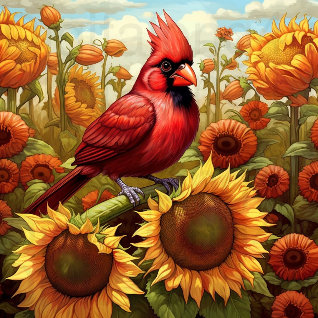 Cardinal Sunflowers Fall Autumn Farm Bird Png Sublimation Digital ...