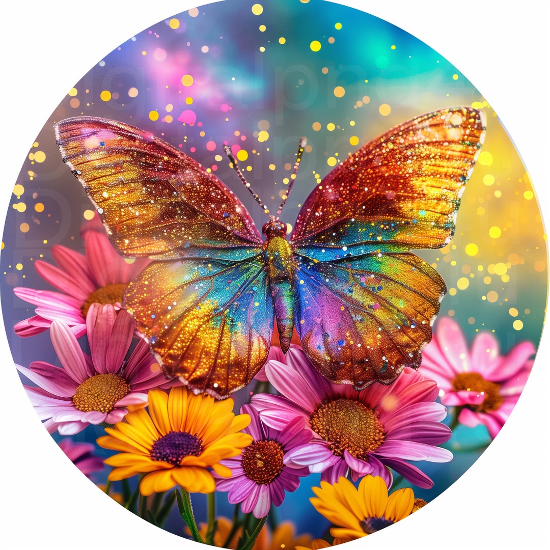 Butterfly Colorful Round Png Sublimation Digital Design Download Wreath ...