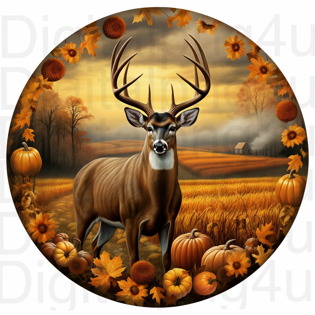 Deer Buck Fall Round Png Sublimation Digital Design Download Wreath ...