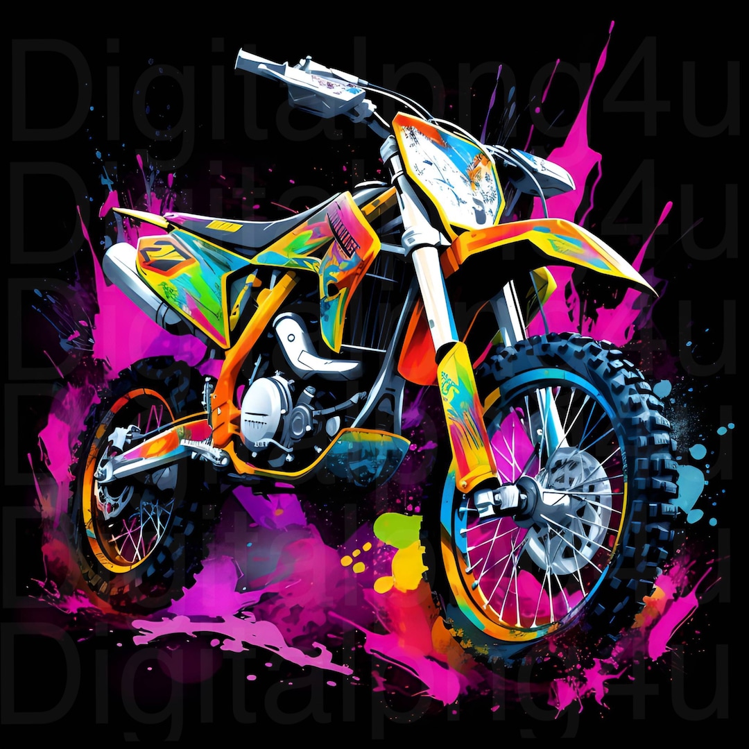 Dirt Bike Colorful WITH A BLACK BACKGROUND Png Sublimation Digital ...