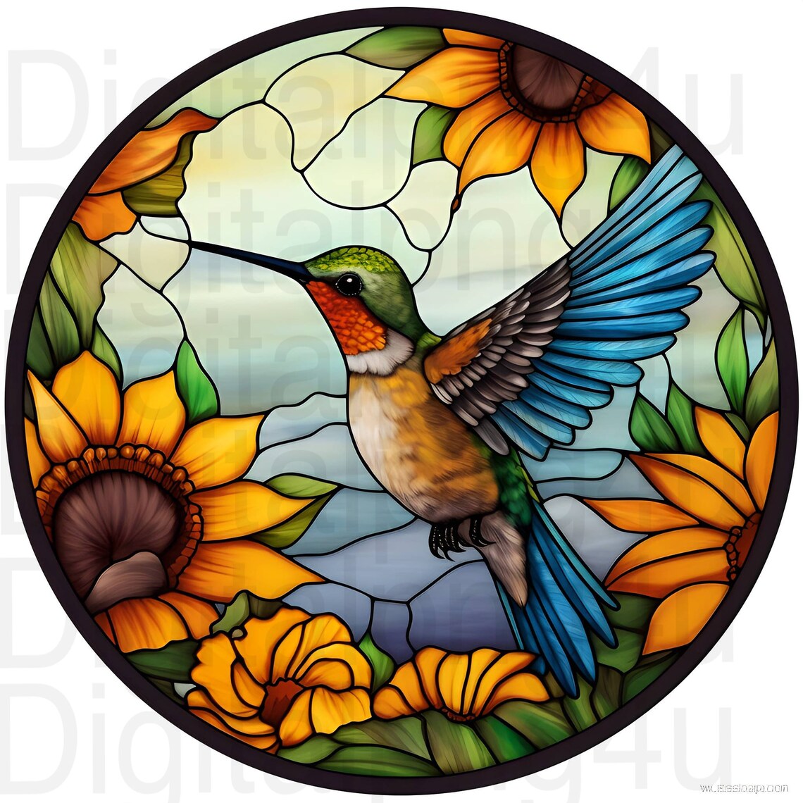Stained Glass Hummingbird Round Png Sublimation Digital Design Download ...
