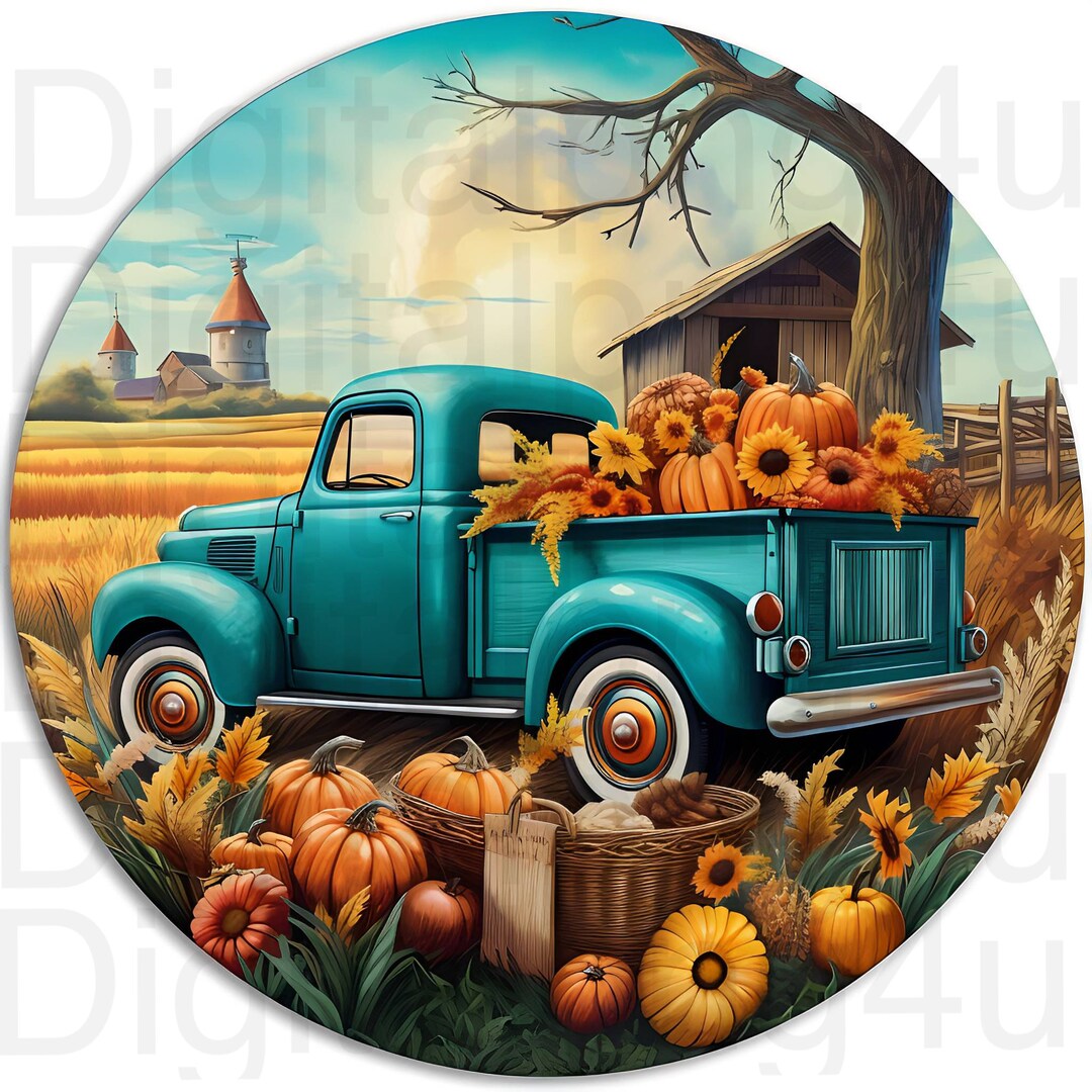 Pickup Truck Fall Country Round Png Sublimation Digital Design Download ...