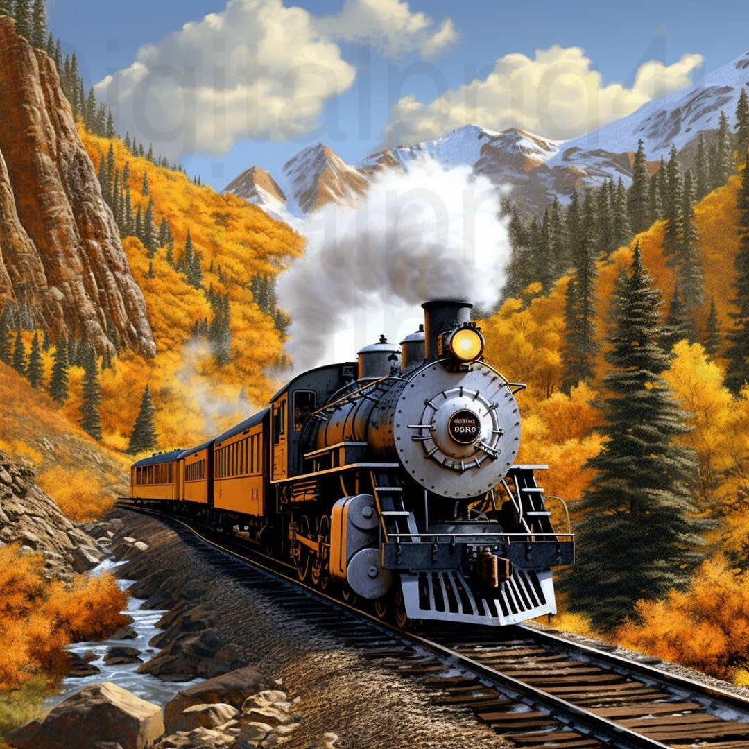 Train Fall Travel Locomotive Mountains Png Sublimation Digital Design ...