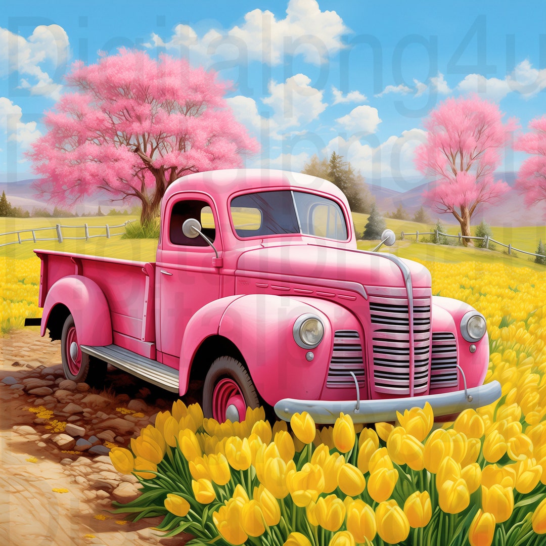 Truck Old Pink Truck and Springtime Flowers Png Sublimation Digital ...
