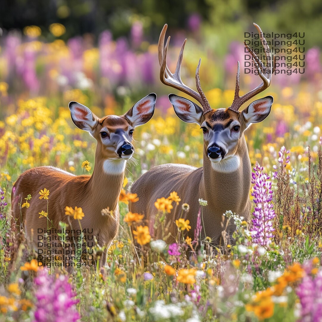 Deer and Flowers Buck and Doe PNG Sublimation DIGITAL DESIGN Download ...
