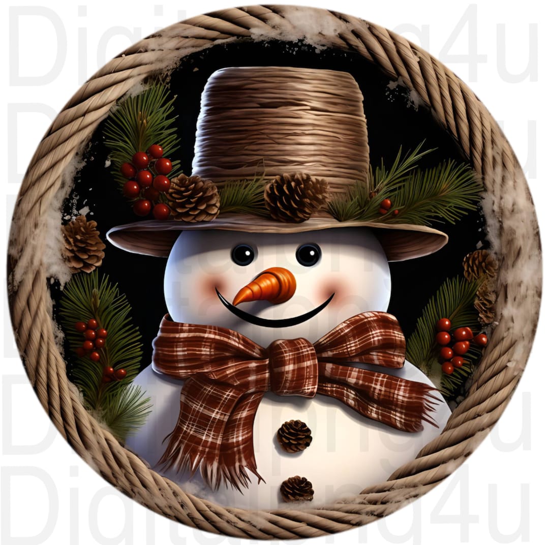 Snowman Christmas Rustic Western Snowman Round Png Sublimation Digital ...
