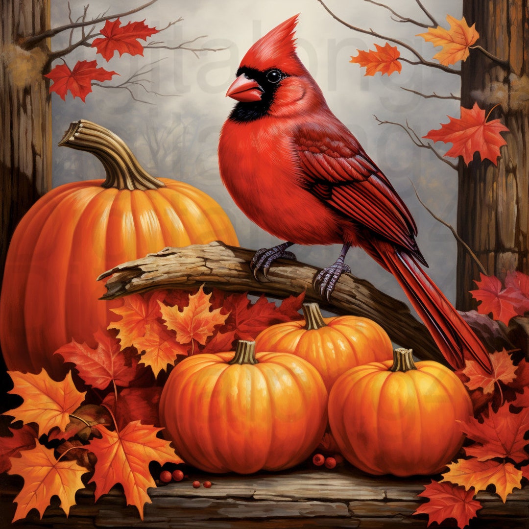Cardinal and Pumpkins Fall Png Sublimation Digital Design Download ...