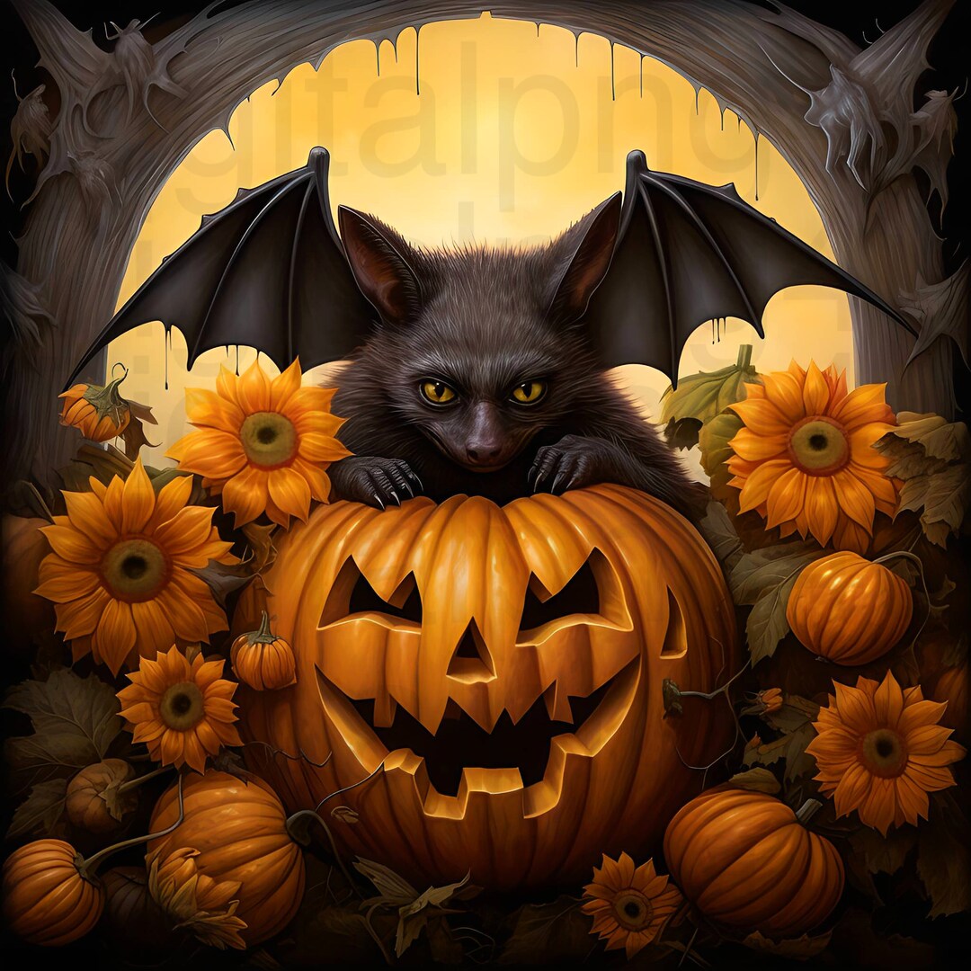 Halloween Bat and Pumpkin Jack O Lantern Png Sublimation Digital Design ...